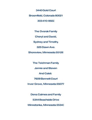 Family list addresses | DOC