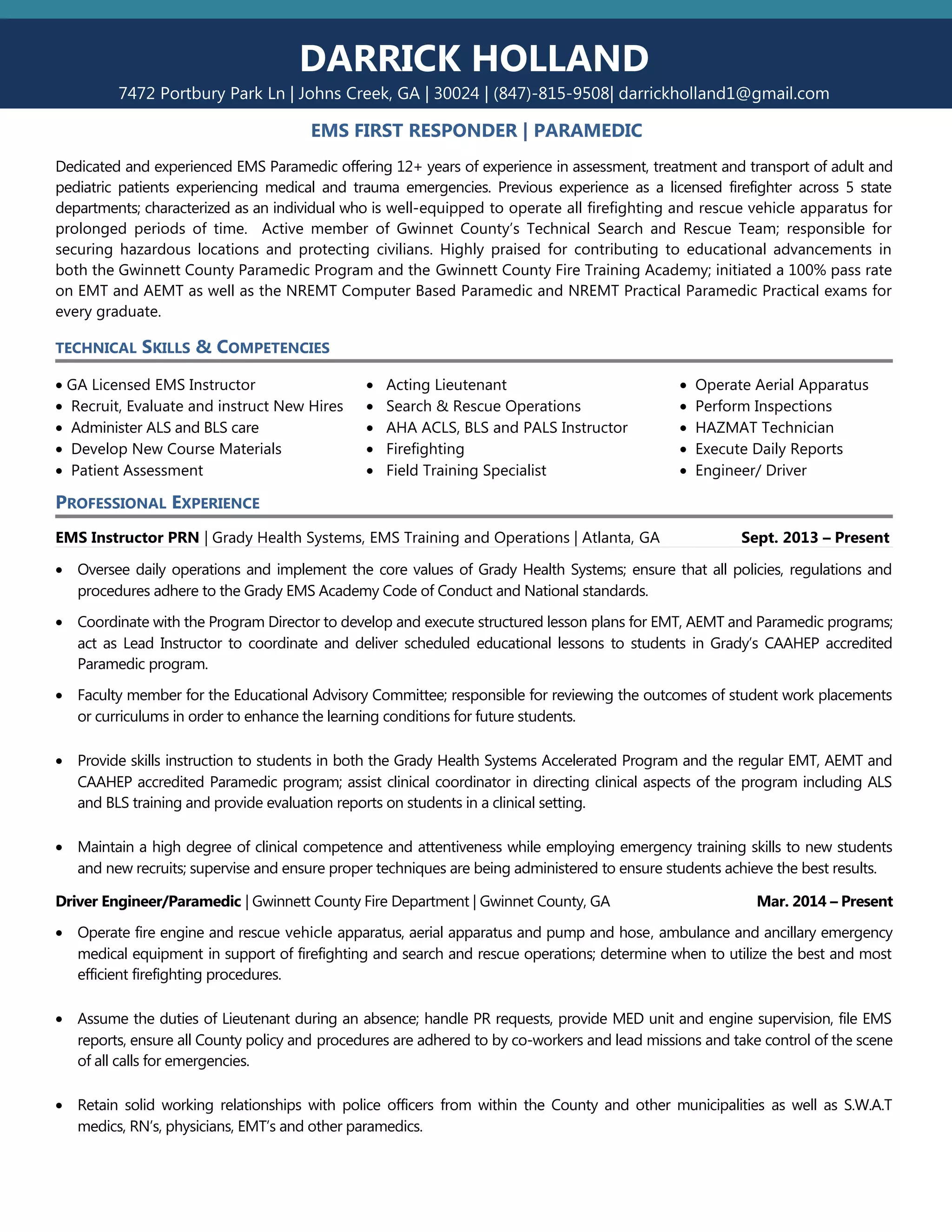 2015 Holland EMS Resume | DOC