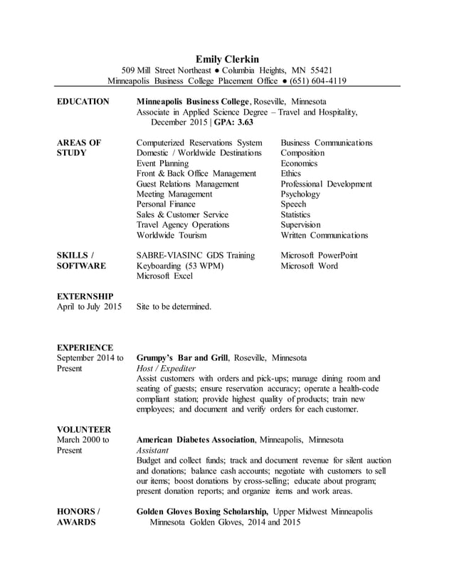 Clerkin, Emily Resume | DOCX | Business | Business and Finance