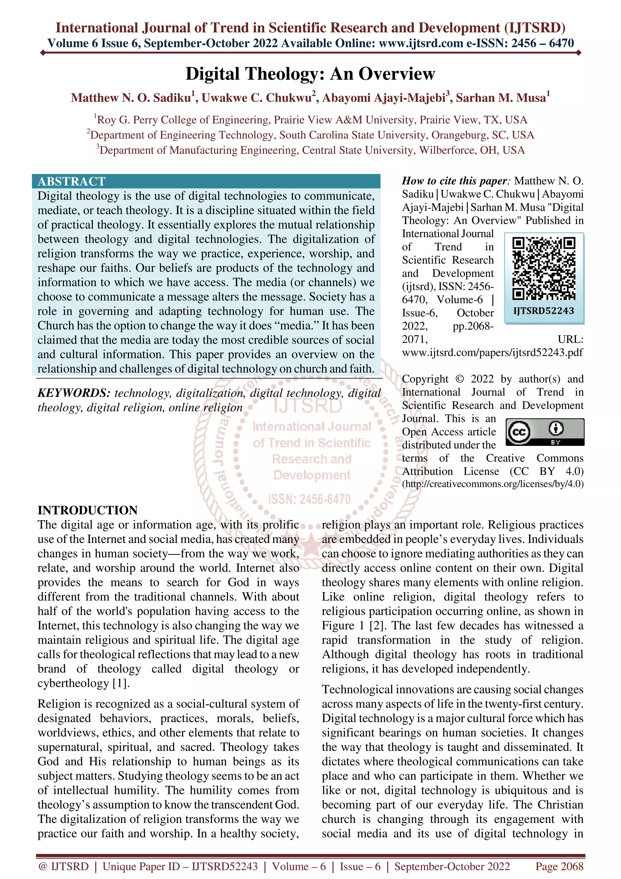 Digital Theology An Overview | PDF