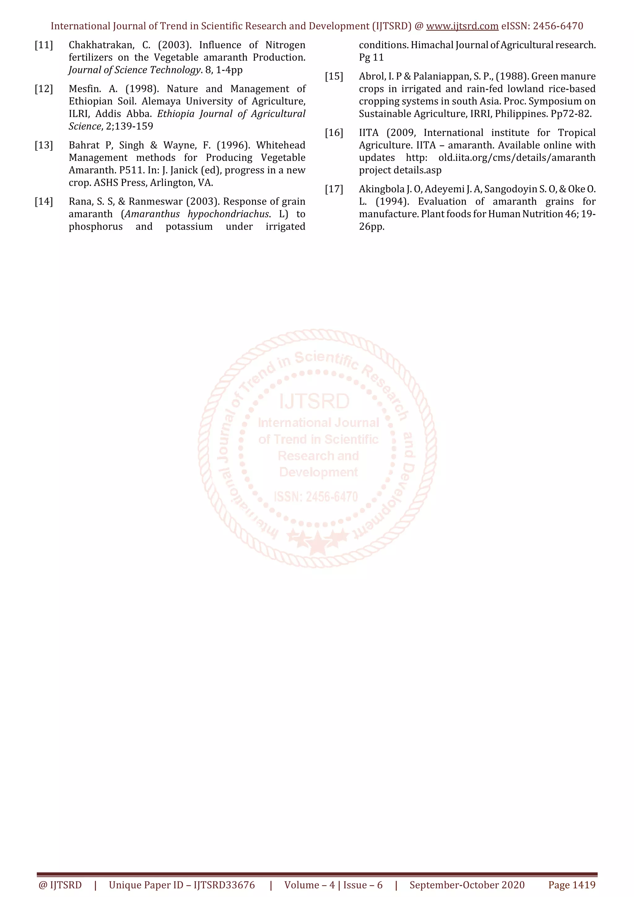 Effects of Incorporated Green Manure and Inorganic Fertilizer on ...