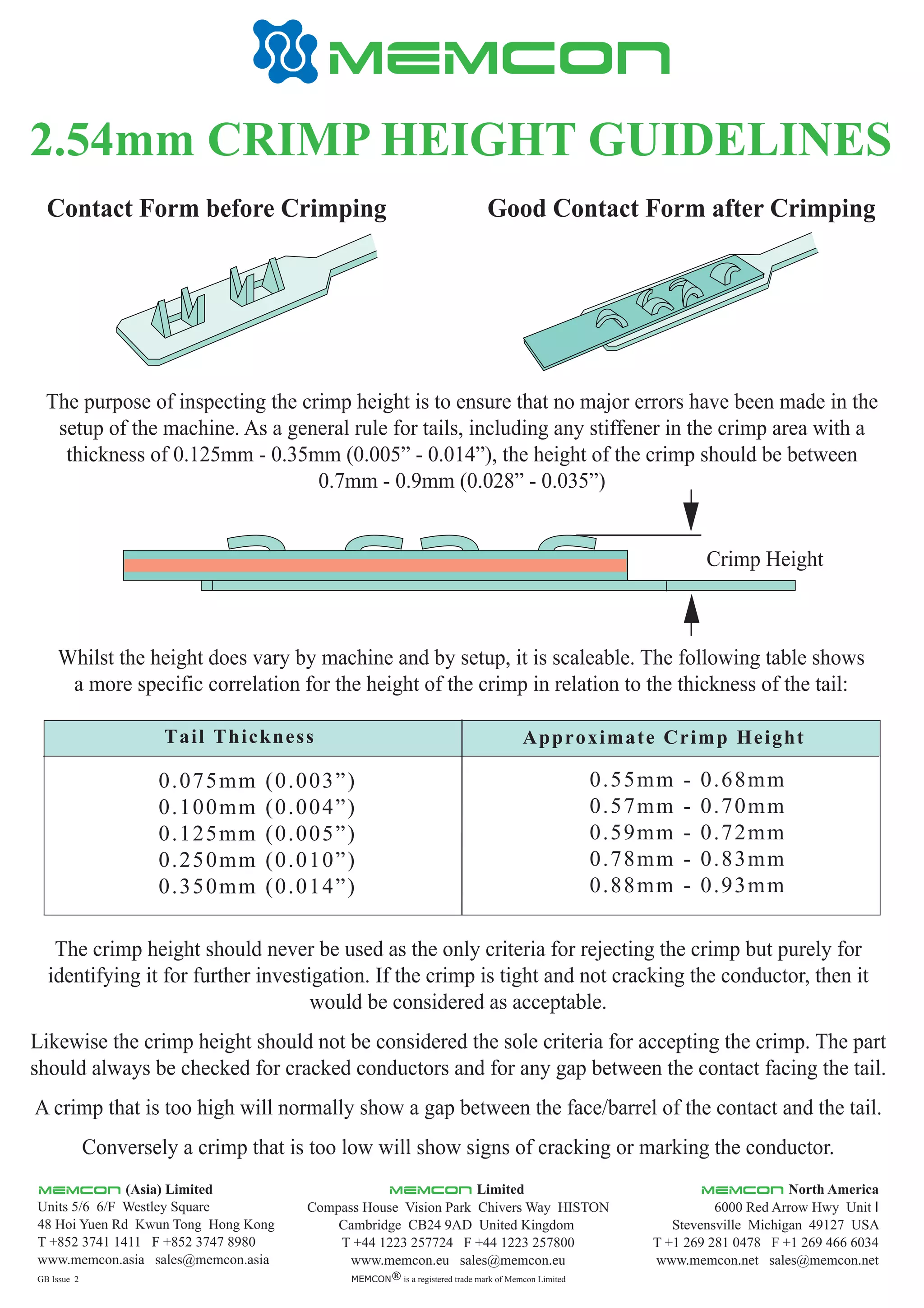 Memcon 2 54mm crimp height guidelines | PDF