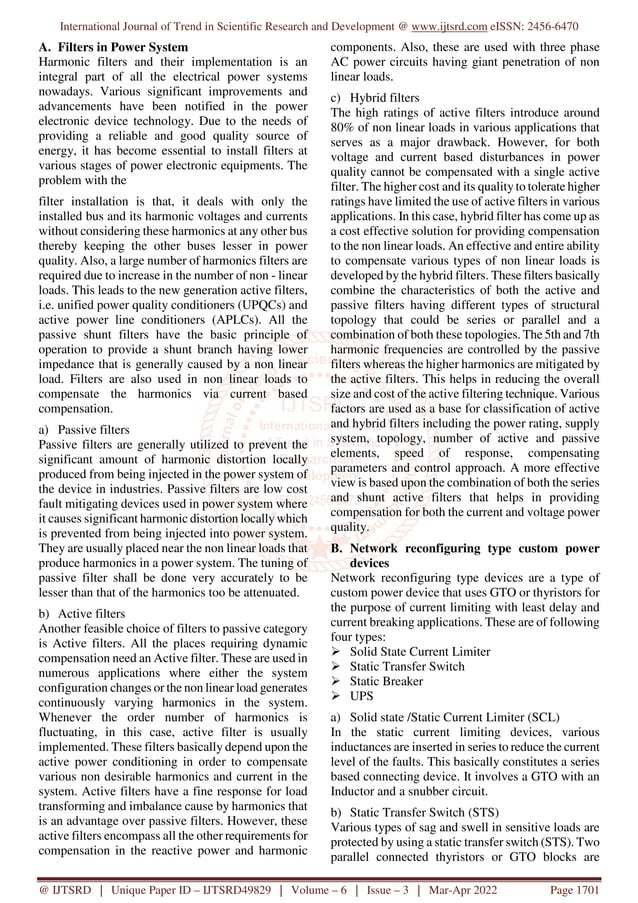 Various Custom Power Devices for Power Quality Improvement A Review | PDF