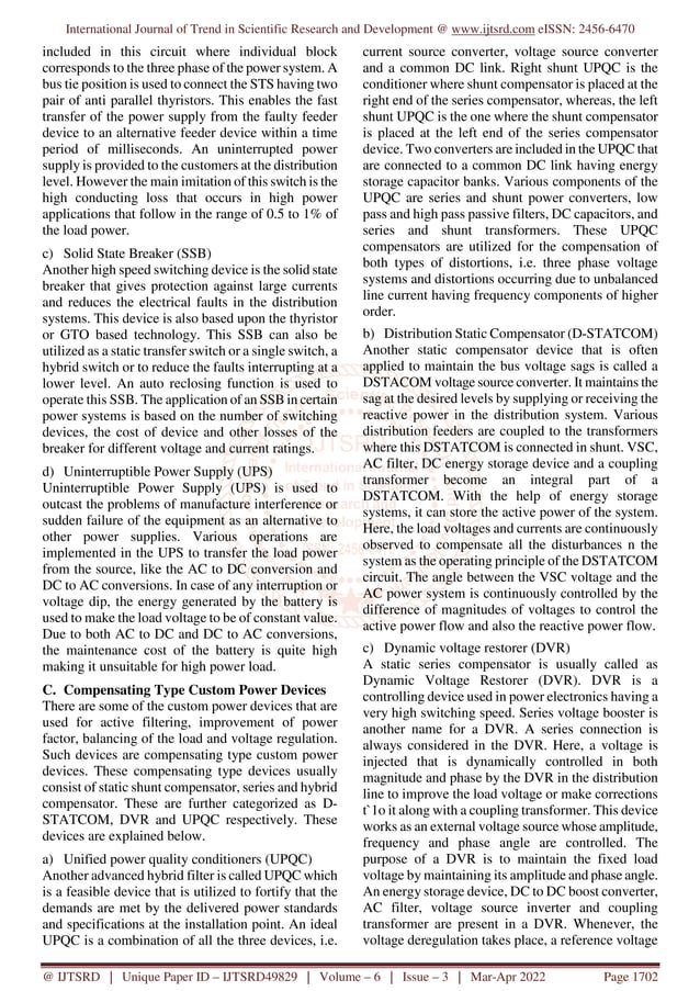 Various Custom Power Devices for Power Quality Improvement A Review | PDF