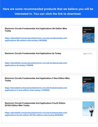 Electronic Circuits Fundamentals And Applications 4th Edition Tooley | PDF
