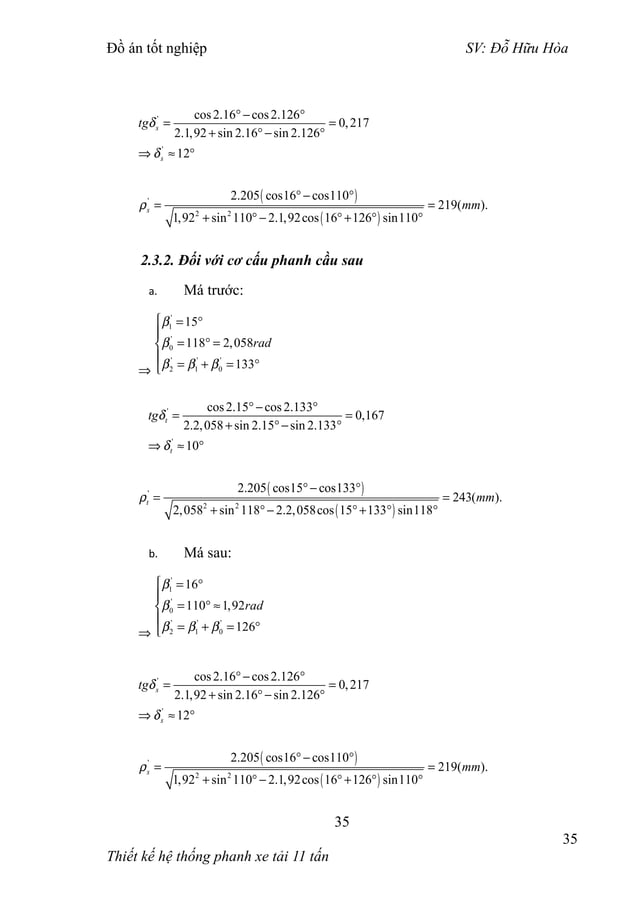 Đồ án thiết kế hệ thống phanh xe tải | PDF