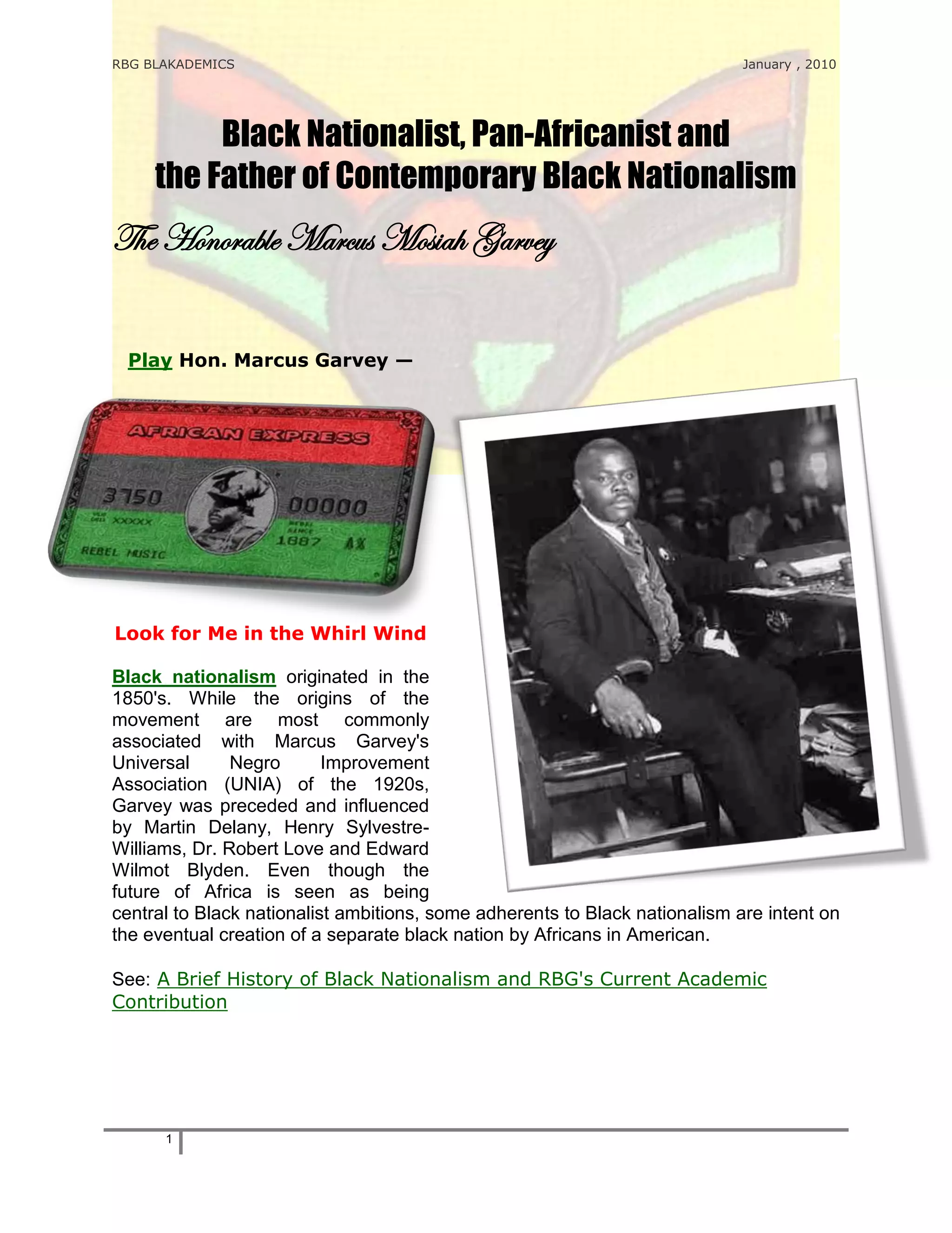 Lessons from The Honorable Marcus Mosiah Garvey | PDF