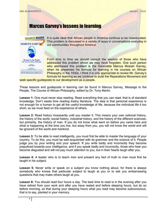 Lessons from The Honorable Marcus Mosiah Garvey | PDF