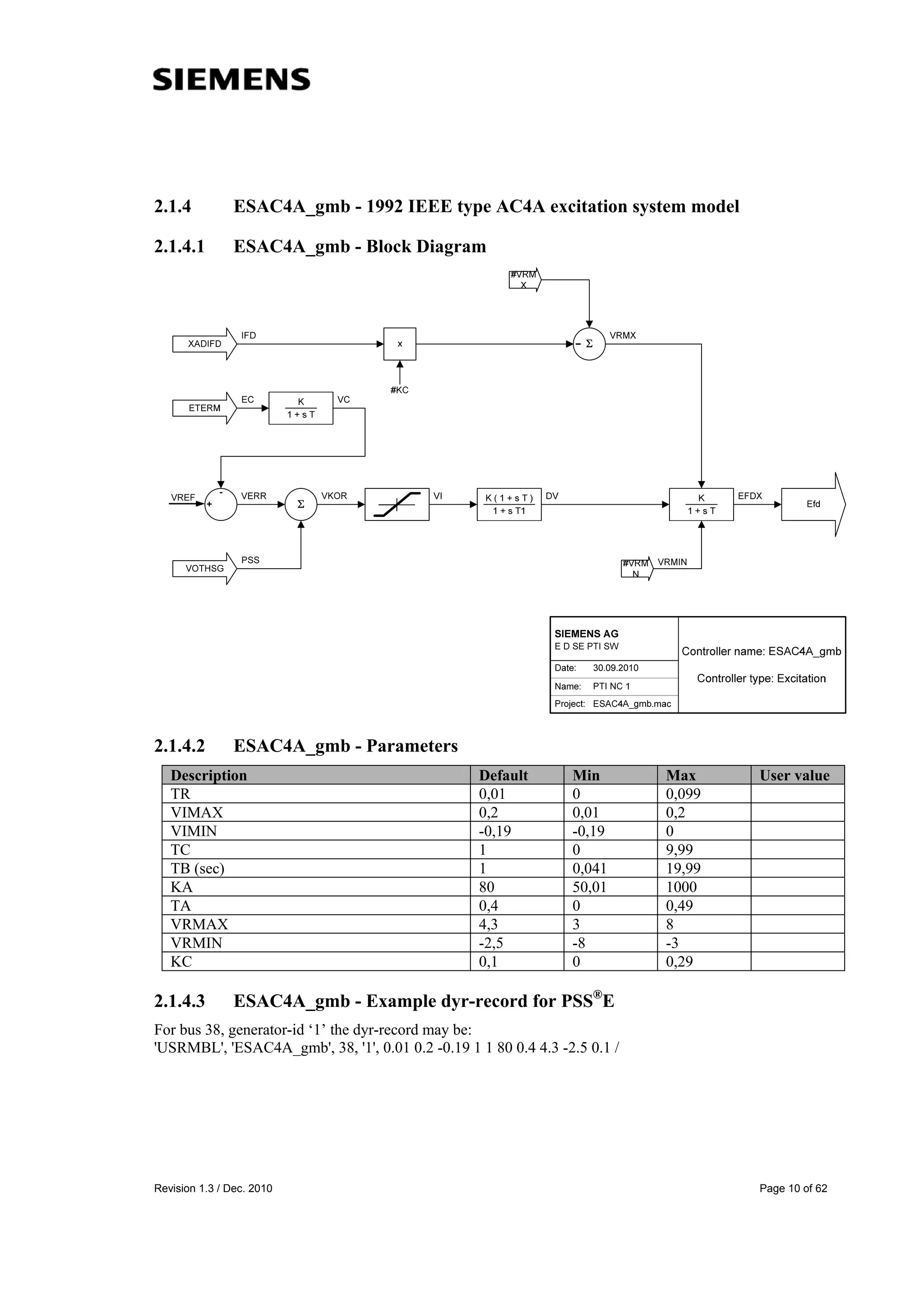 siemens dynamic models package standard 1 PSS-E | PDF