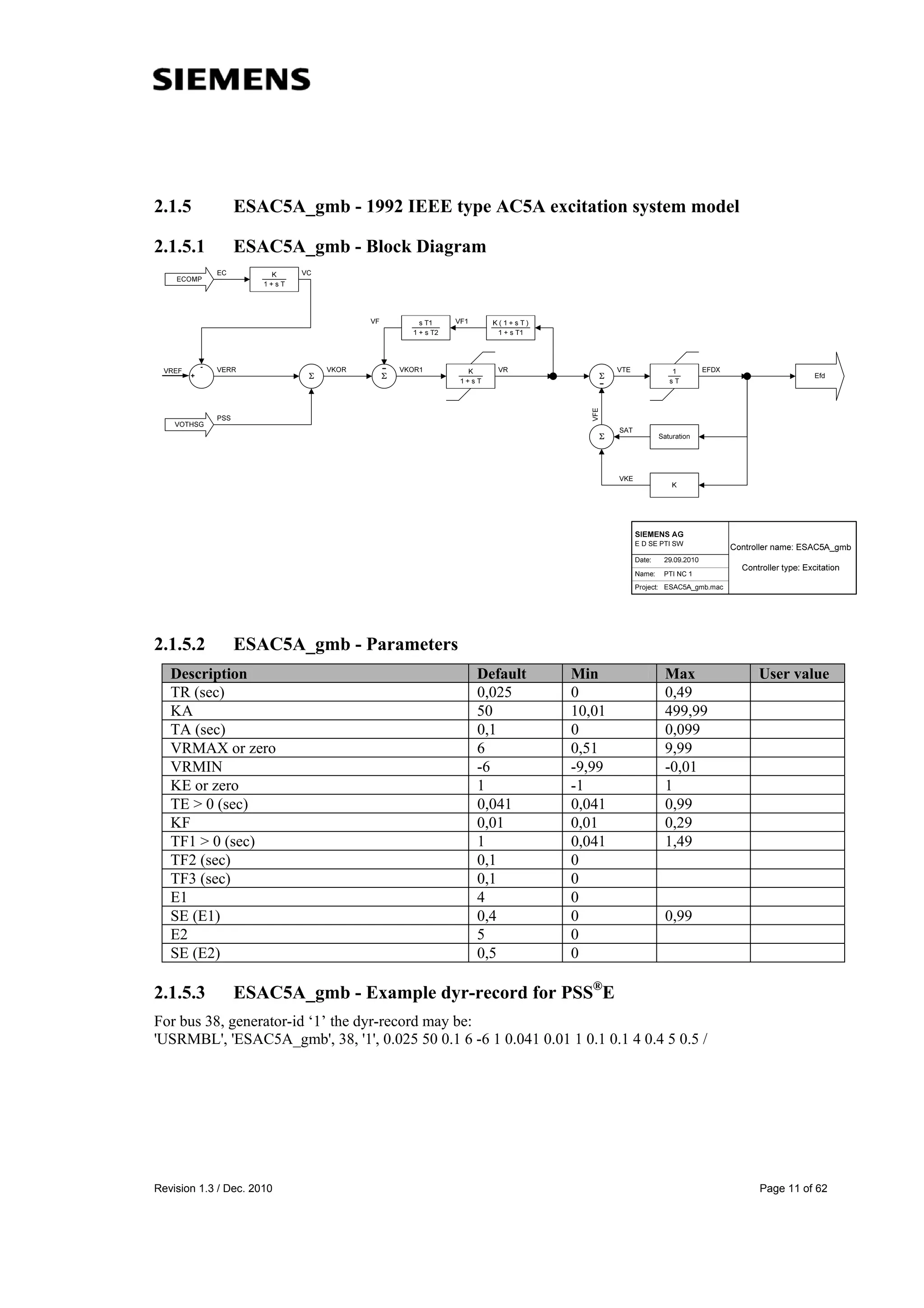 siemens dynamic models package standard 1 PSS-E | PDF