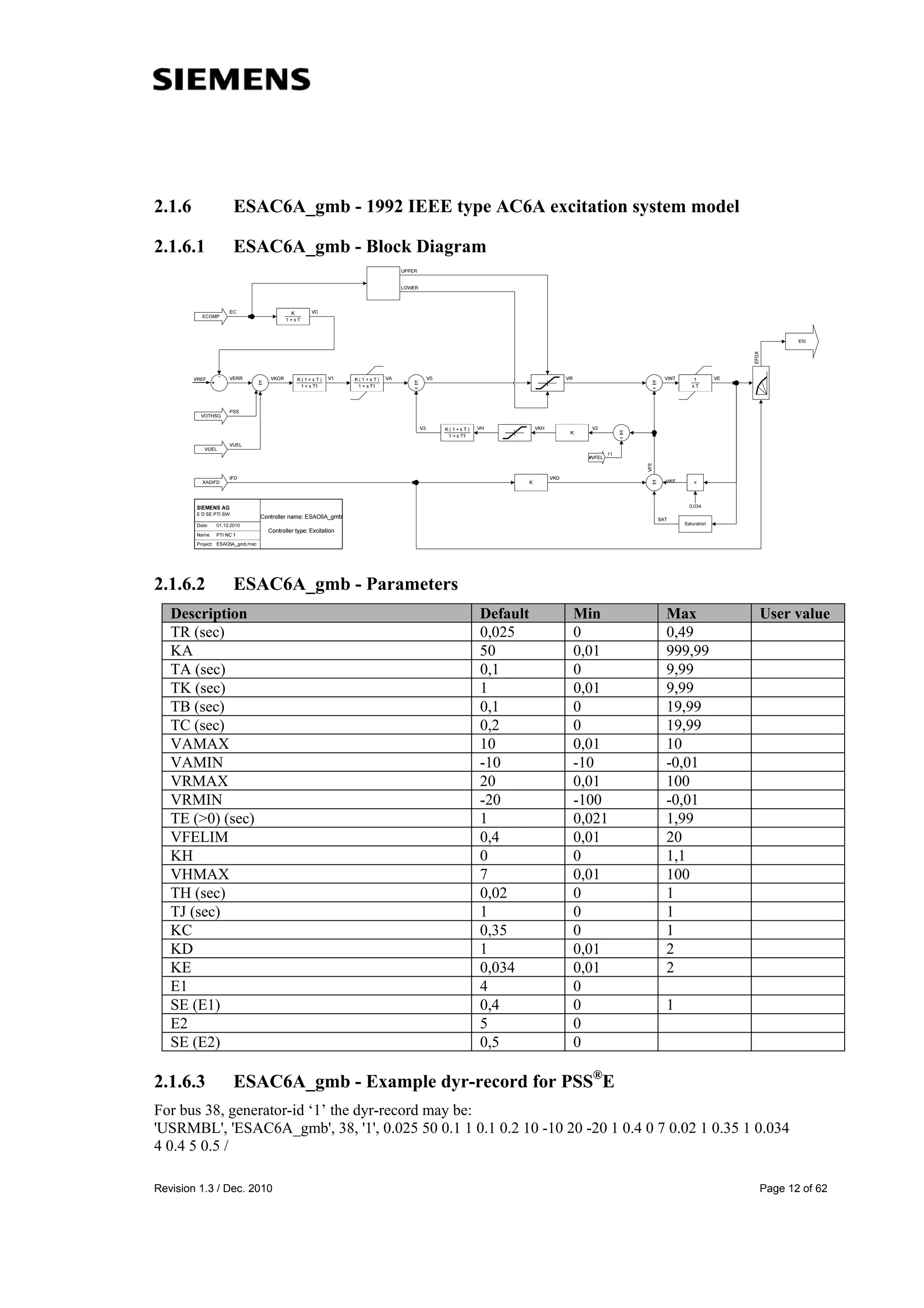 siemens dynamic models package standard 1 PSS-E | PDF
