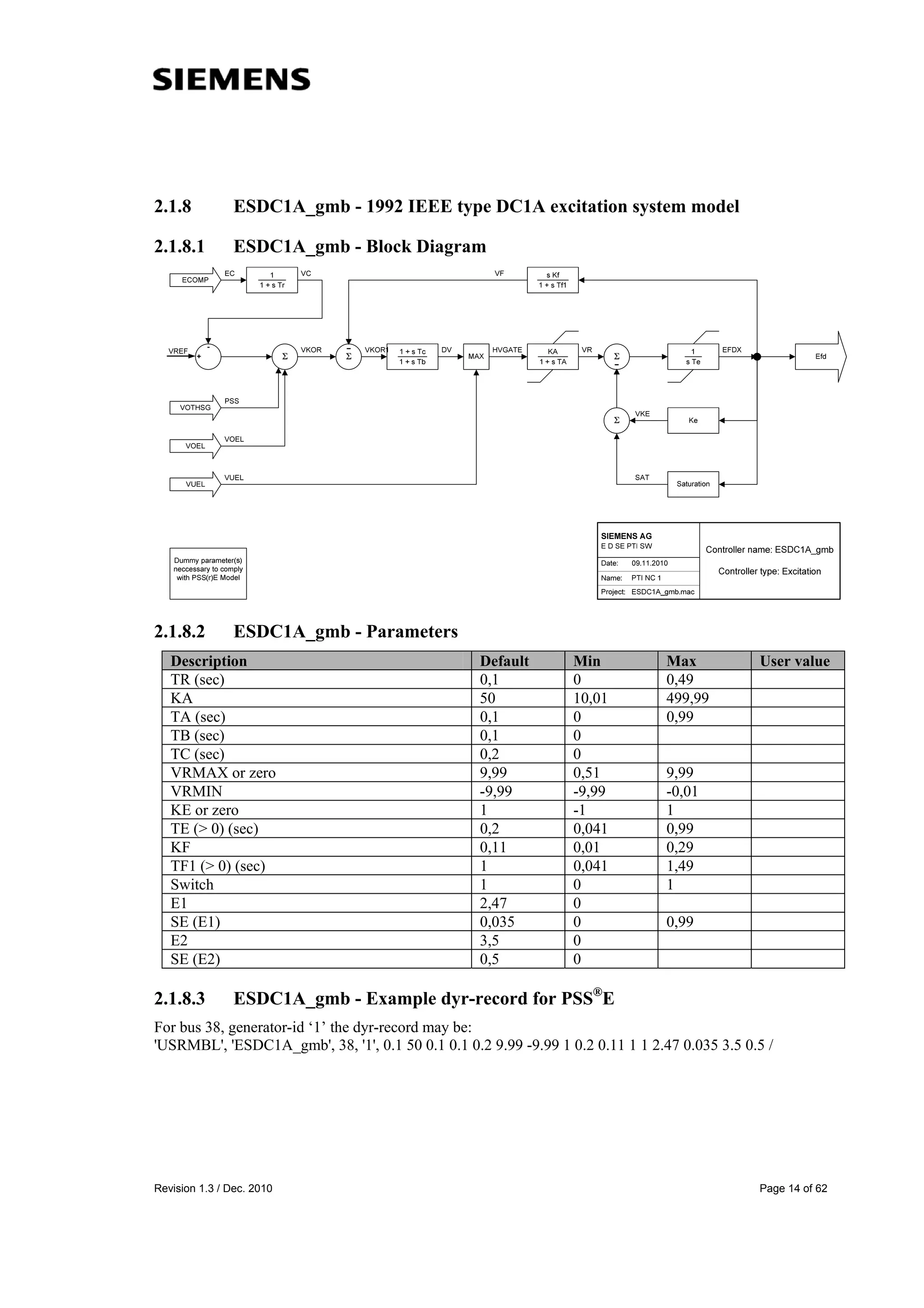 siemens dynamic models package standard 1 PSS-E | PDF