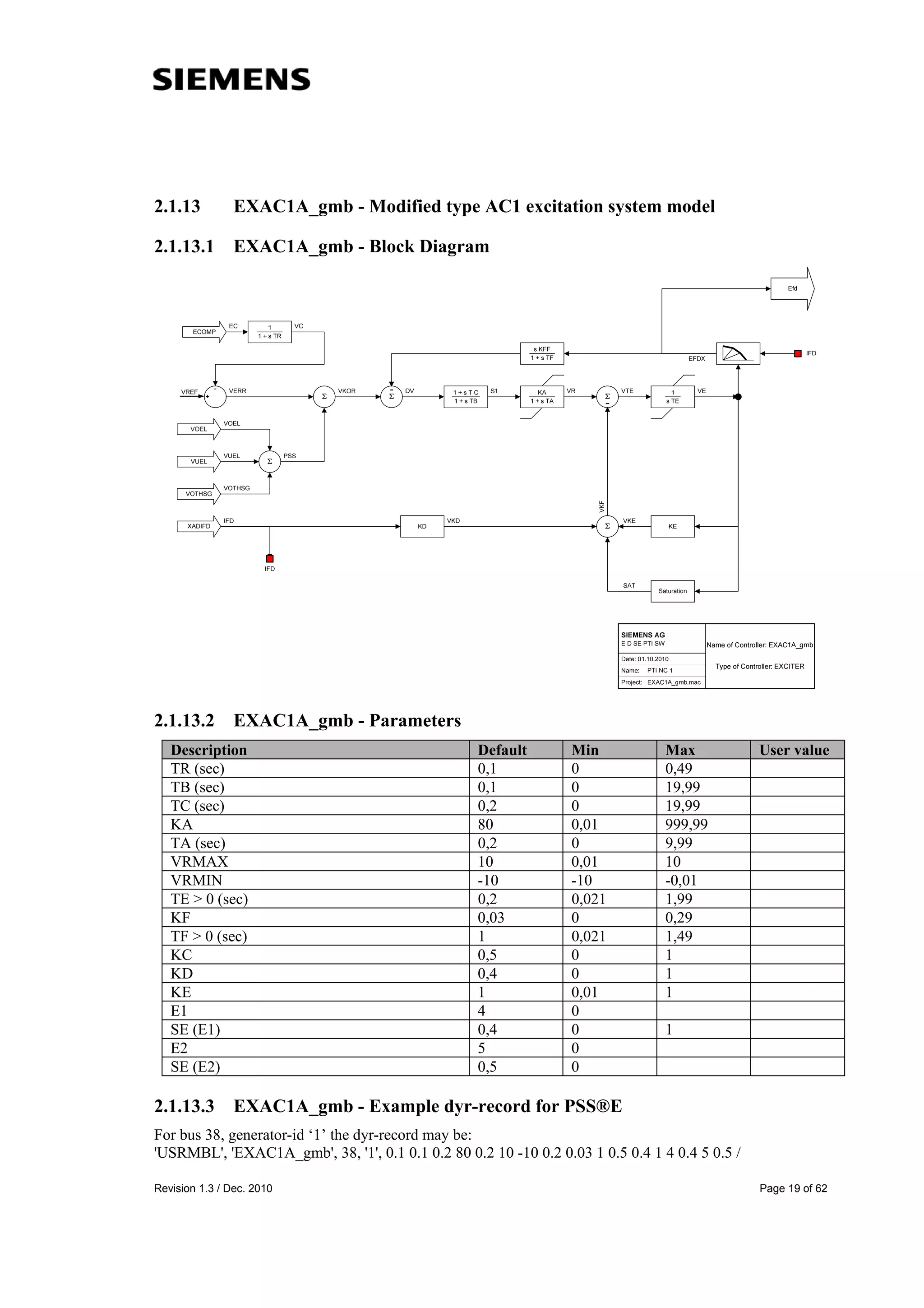 siemens dynamic models package standard 1 PSS-E | PDF