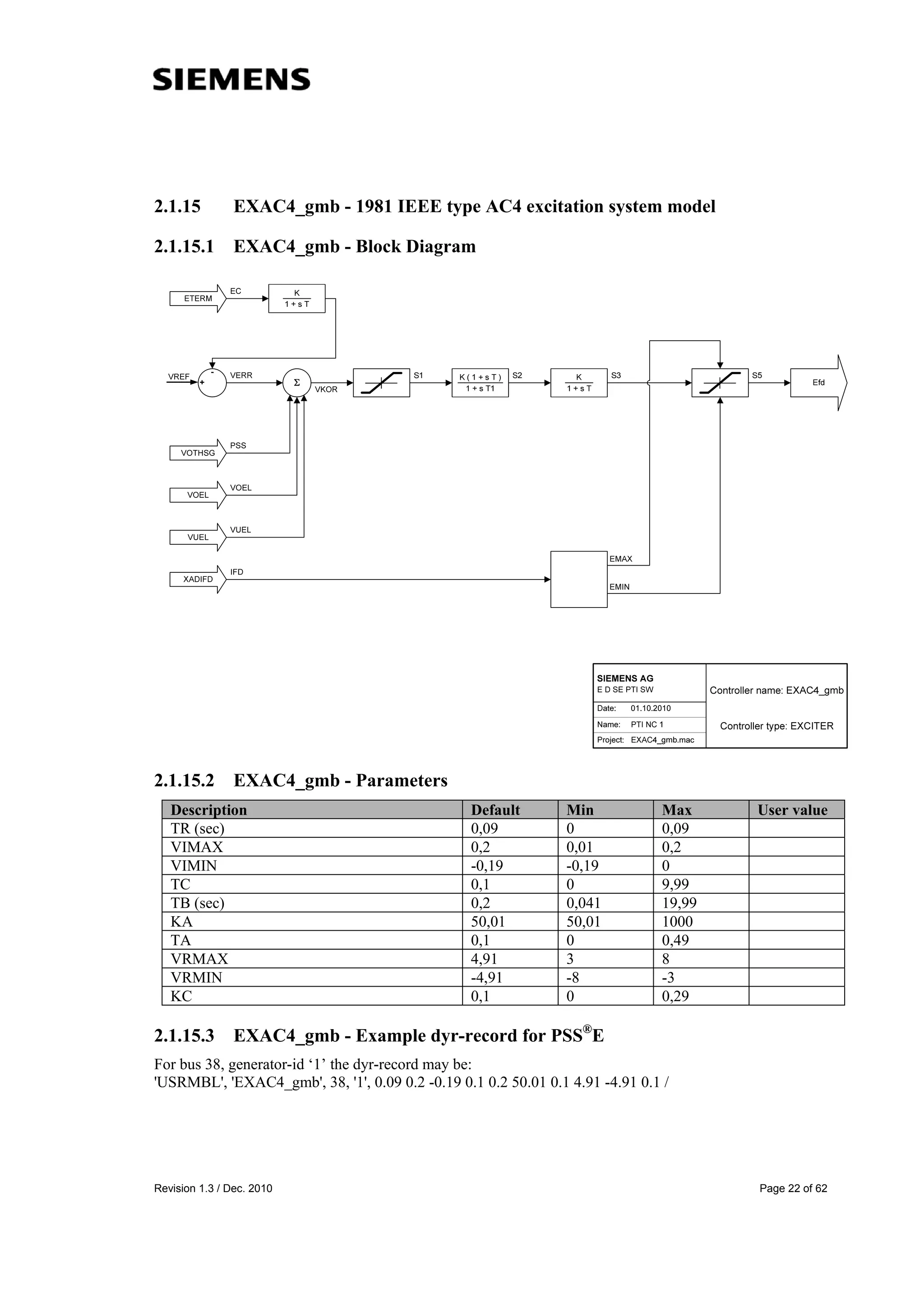 siemens dynamic models package standard 1 PSS-E | PDF