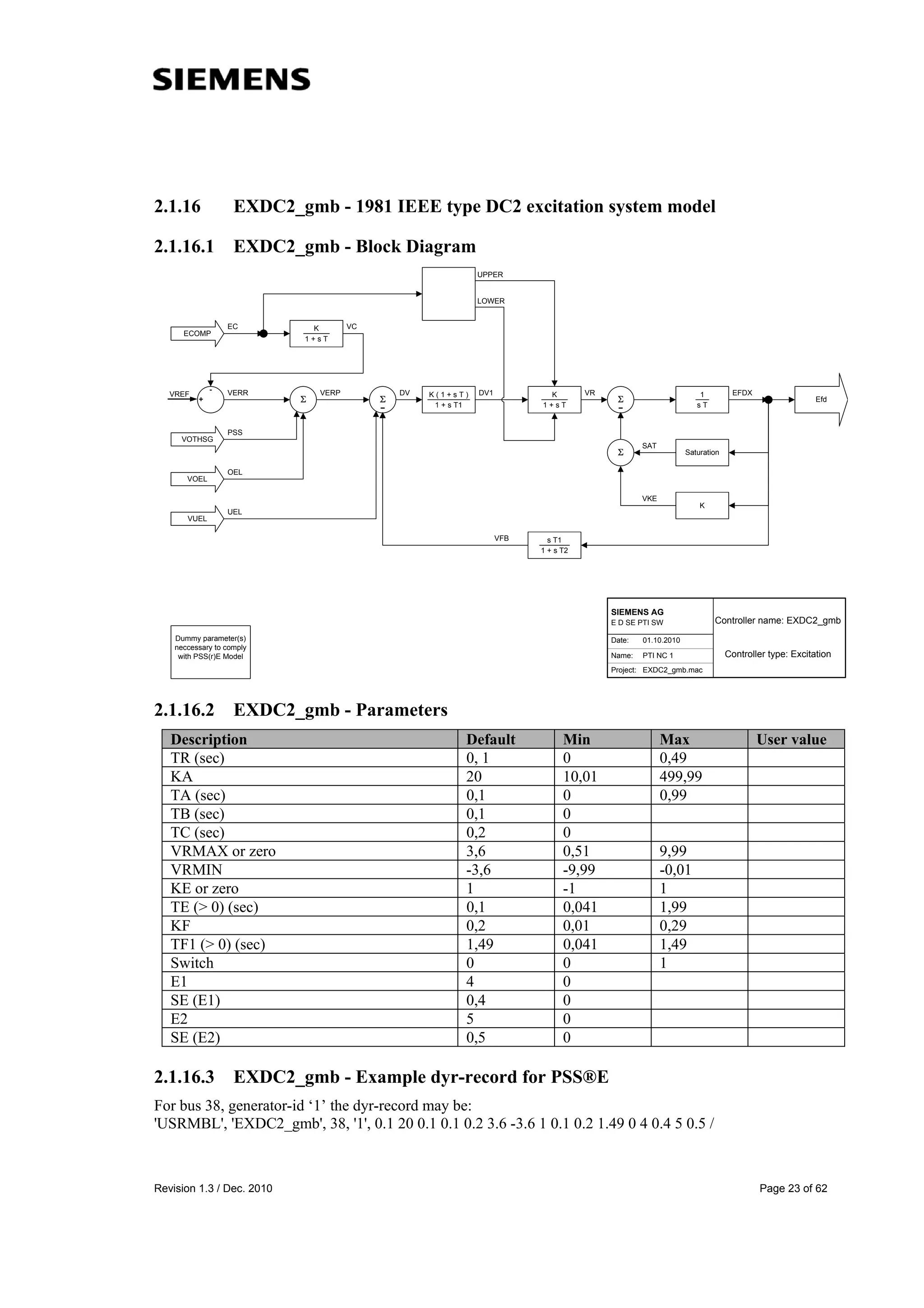 siemens dynamic models package standard 1 PSS-E | PDF