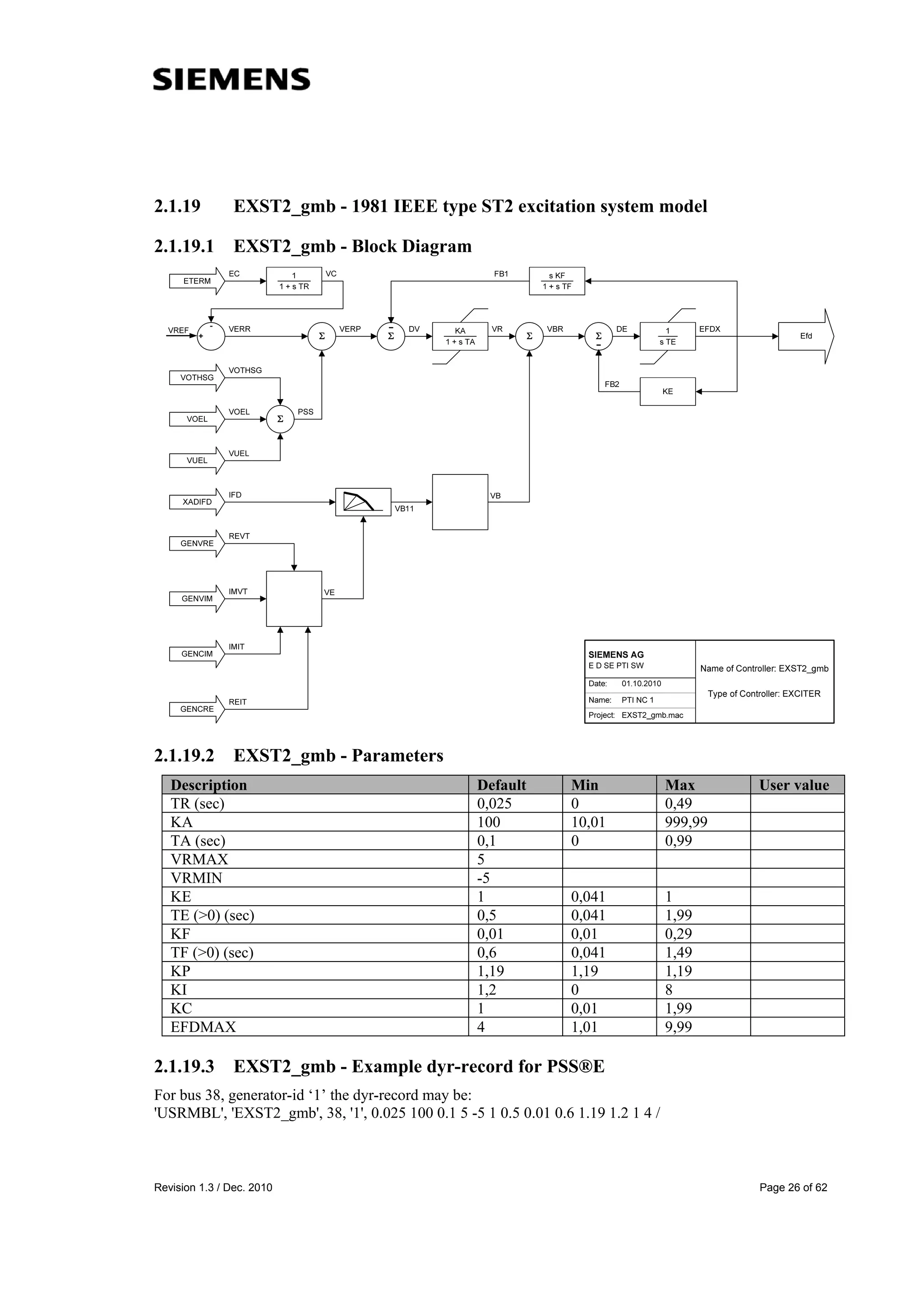 siemens dynamic models package standard 1 PSS-E | PDF