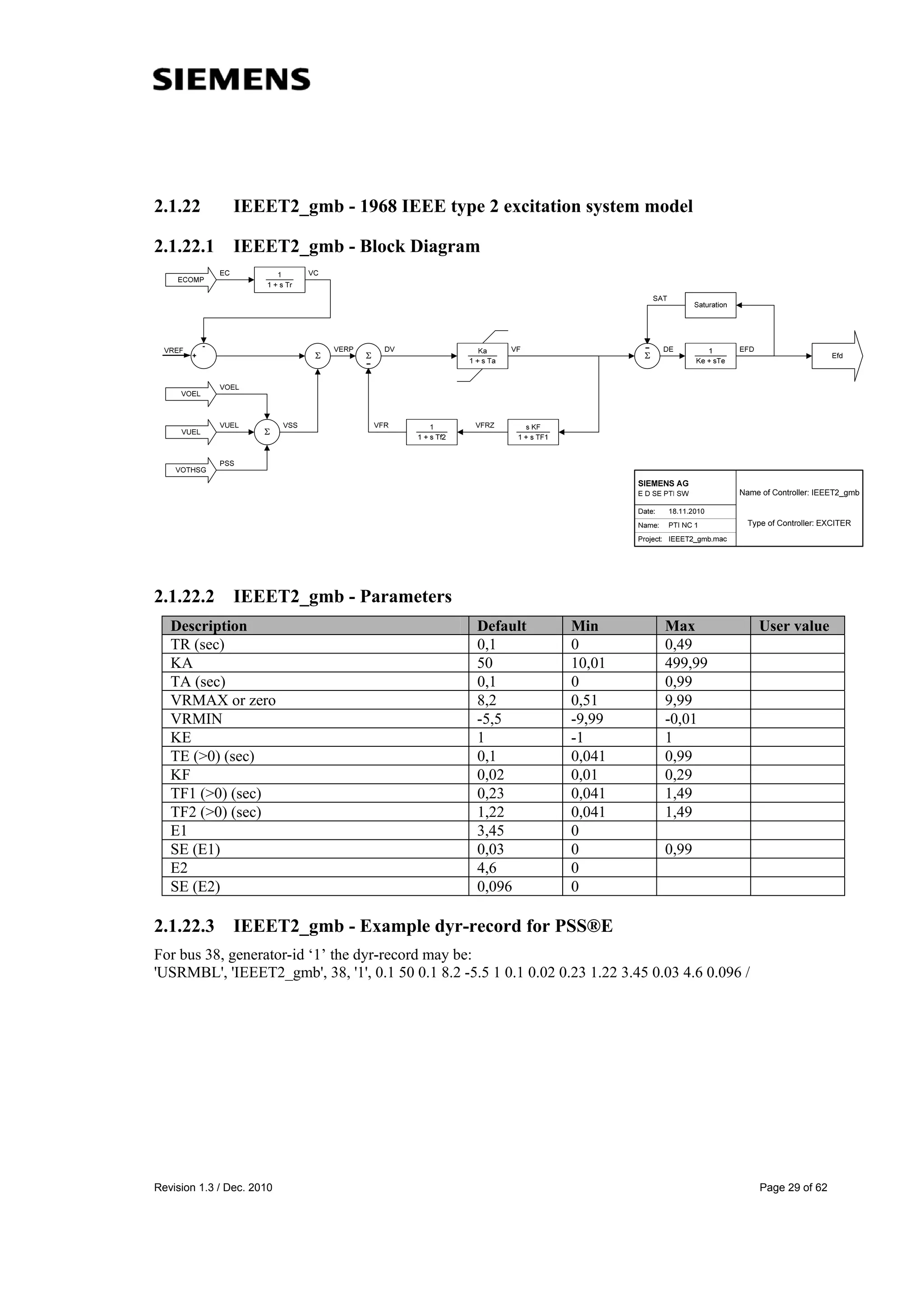 siemens dynamic models package standard 1 PSS-E | PDF