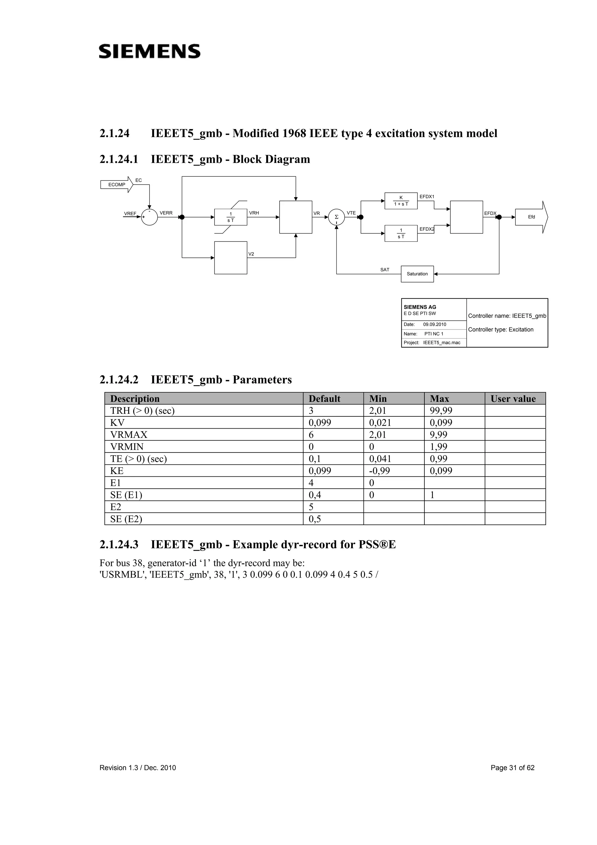siemens dynamic models package standard 1 PSS-E | PDF