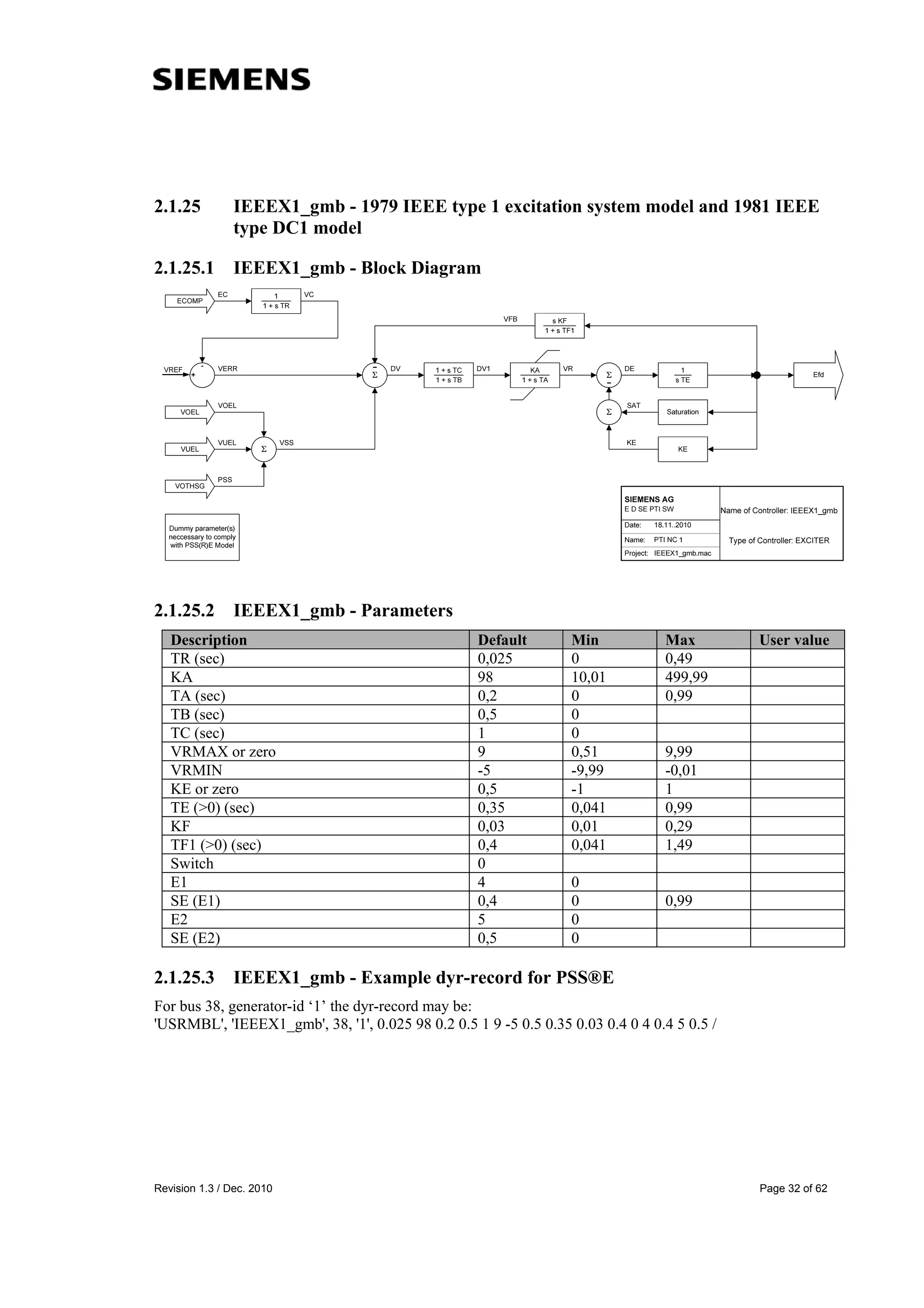 siemens dynamic models package standard 1 PSS-E | PDF