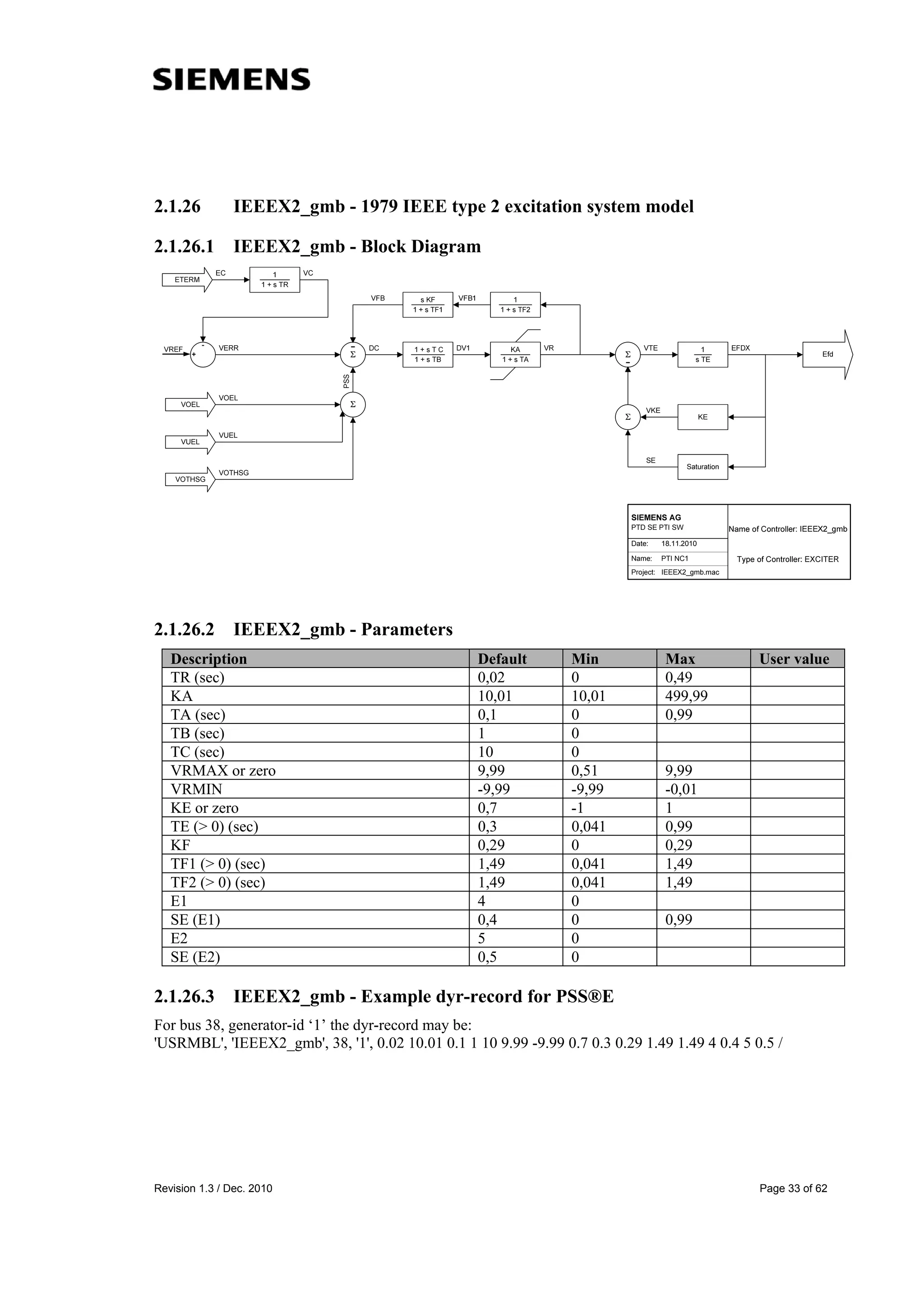 siemens dynamic models package standard 1 PSS-E | PDF