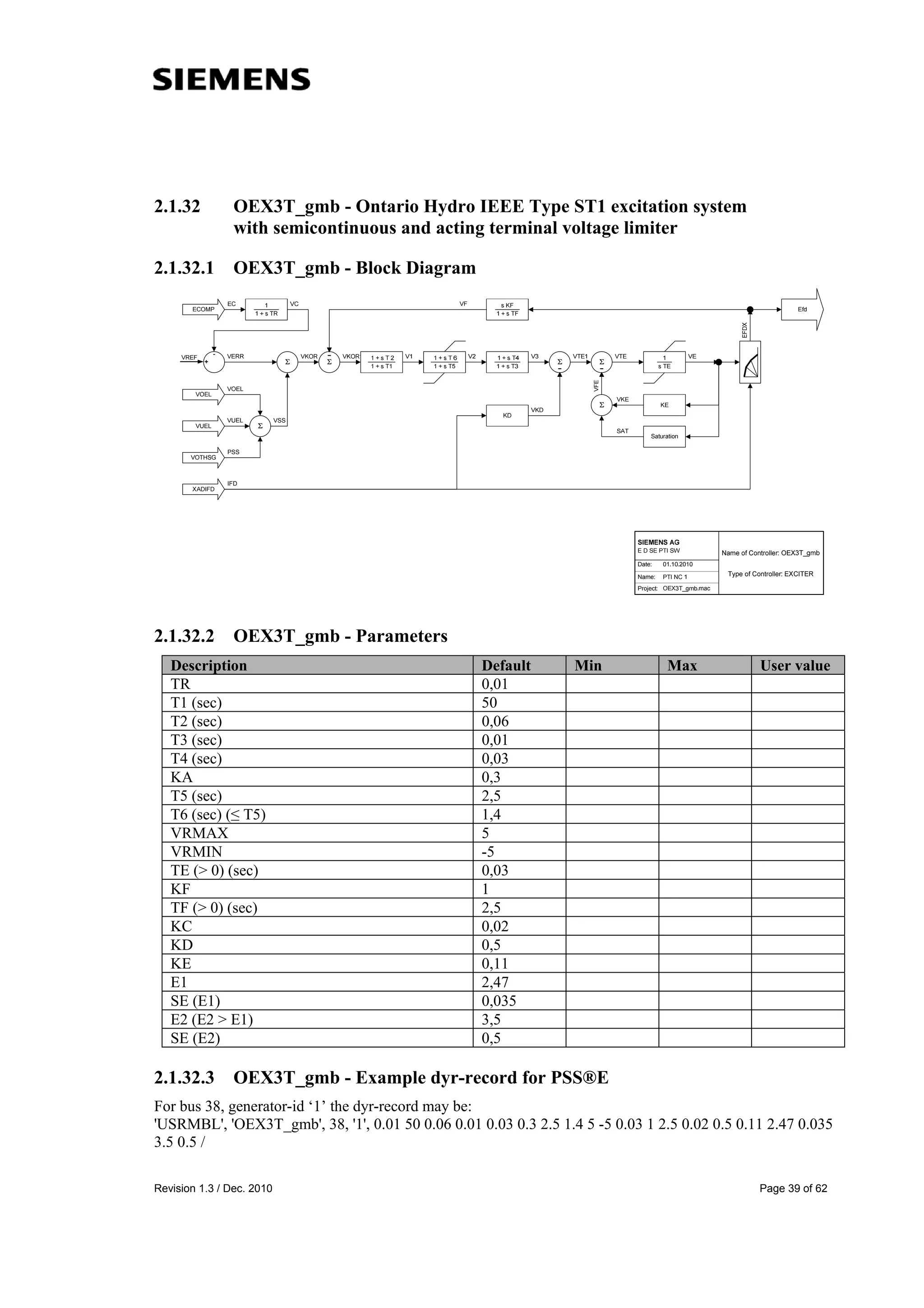 siemens dynamic models package standard 1 PSS-E | PDF