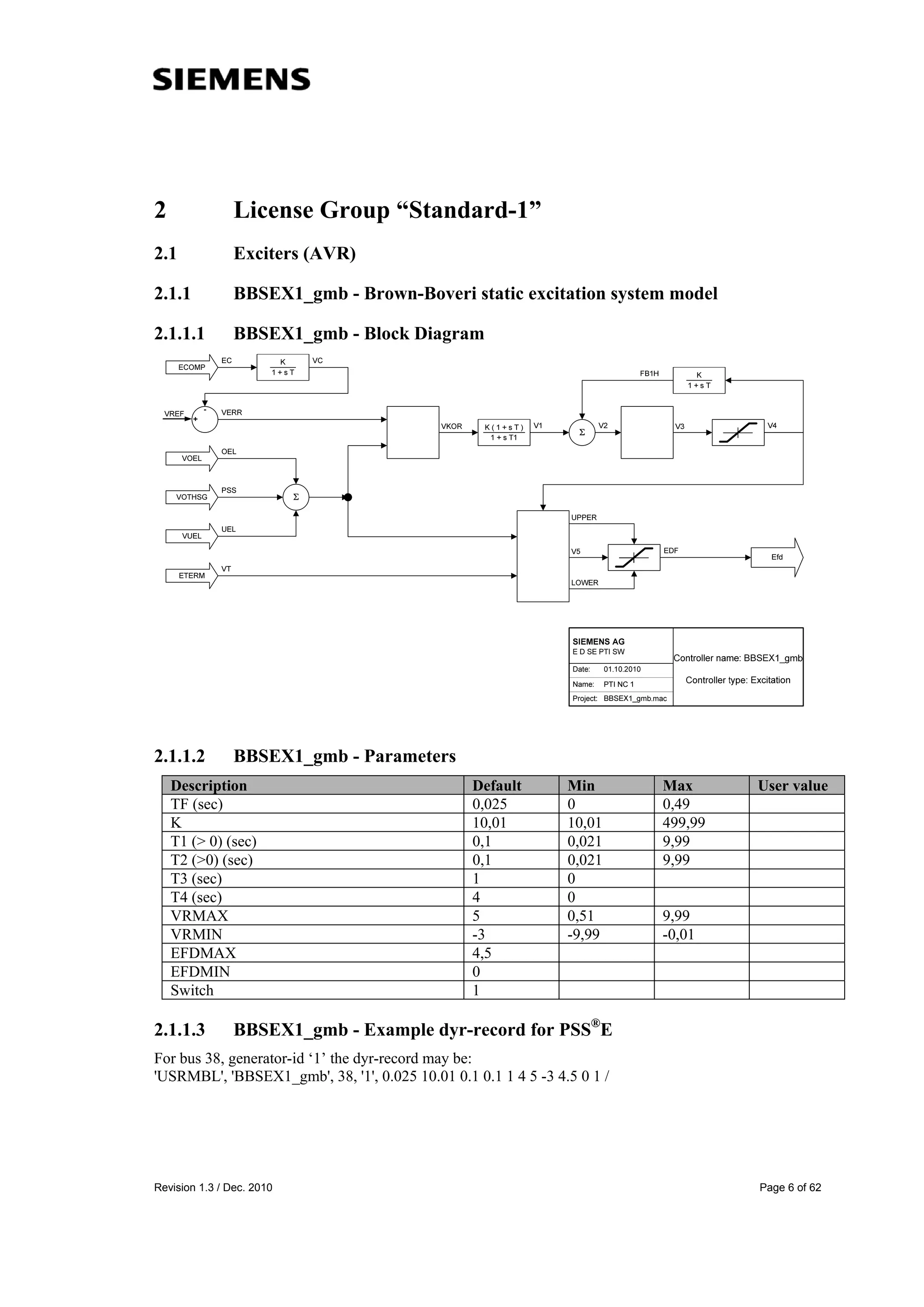 siemens dynamic models package standard 1 PSS-E | PDF