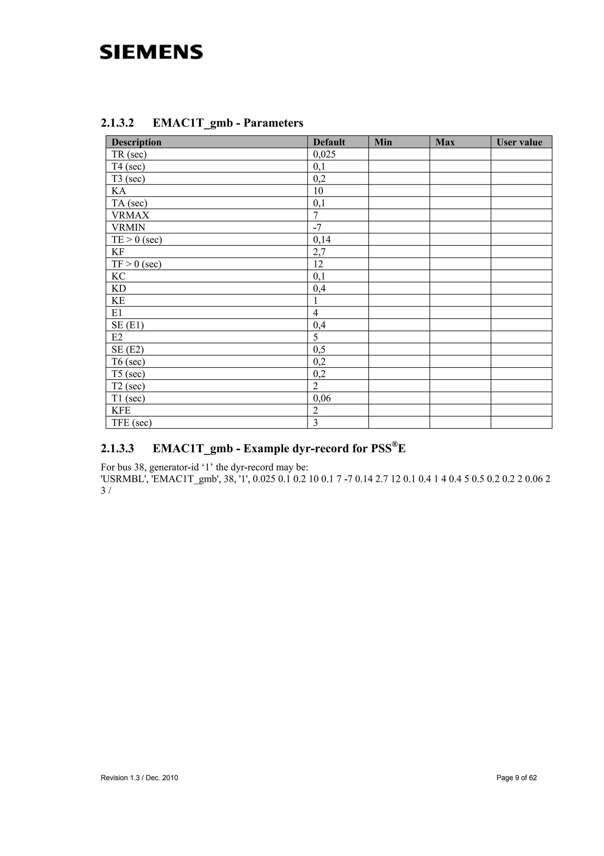 siemens dynamic models package standard 1 PSS-E | PDF