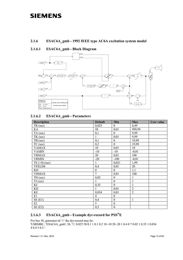 siemens dynamic models package standard 1 PSS-E | PDF
