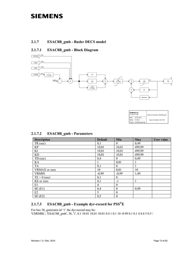 siemens dynamic models package standard 1 PSS-E | PDF