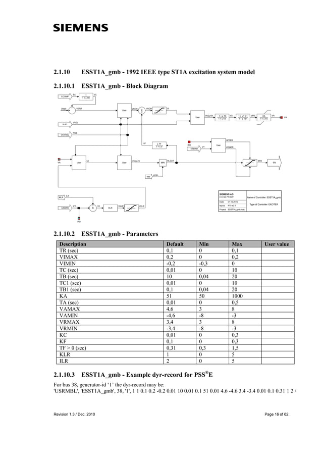 siemens dynamic models package standard 1 PSS-E | PDF