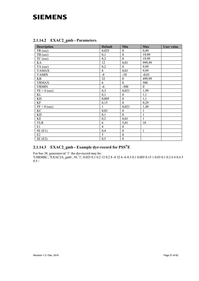 siemens dynamic models package standard 1 PSS-E | PDF