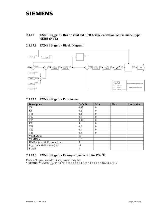 siemens dynamic models package standard 1 PSS-E | PDF