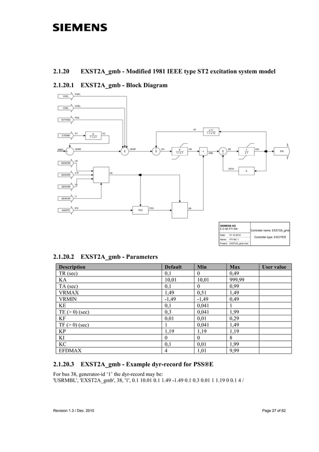 siemens dynamic models package standard 1 PSS-E | PDF