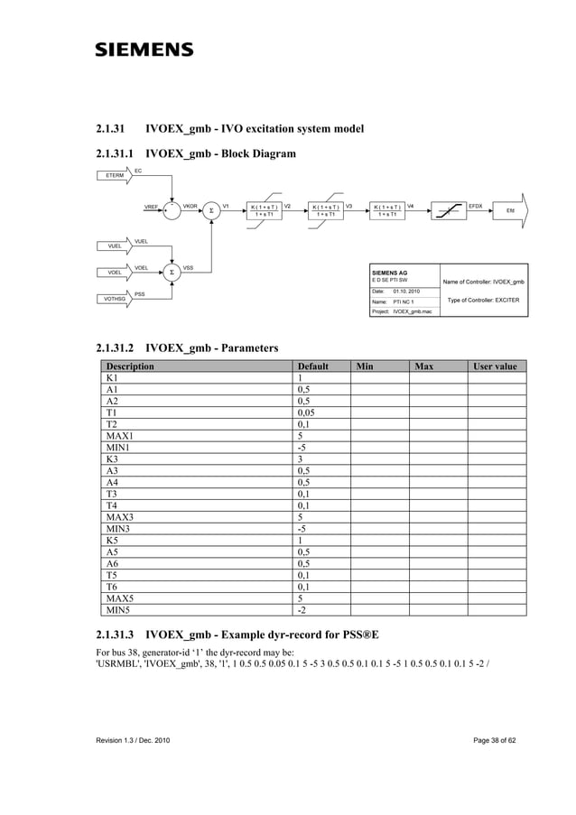 siemens dynamic models package standard 1 PSS-E | PDF