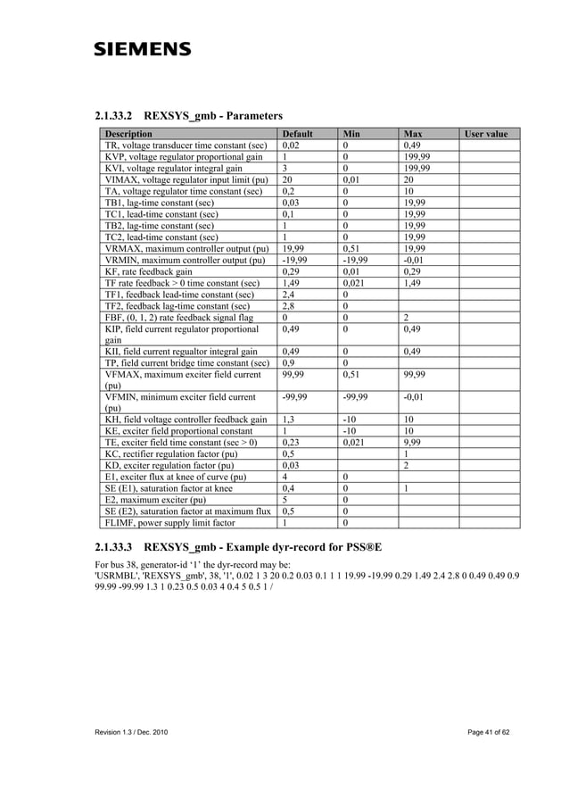 siemens dynamic models package standard 1 PSS-E | PDF