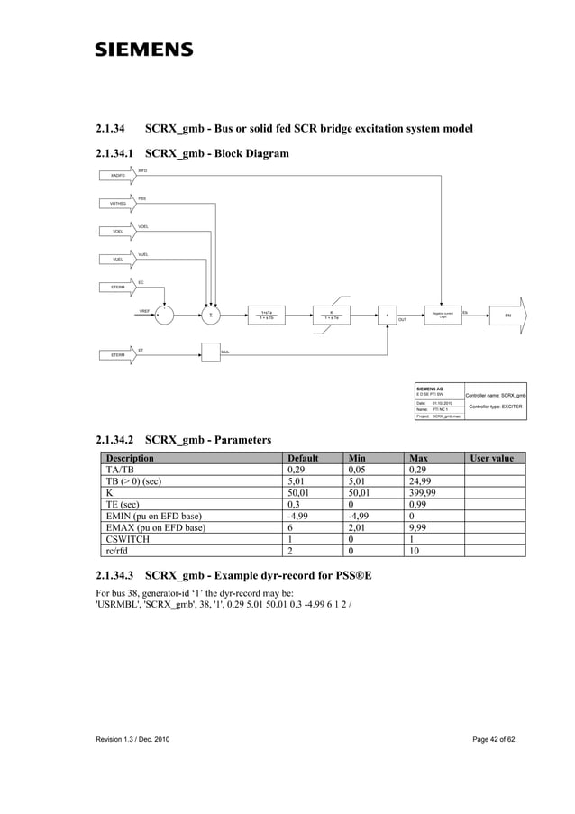 siemens dynamic models package standard 1 PSS-E | PDF