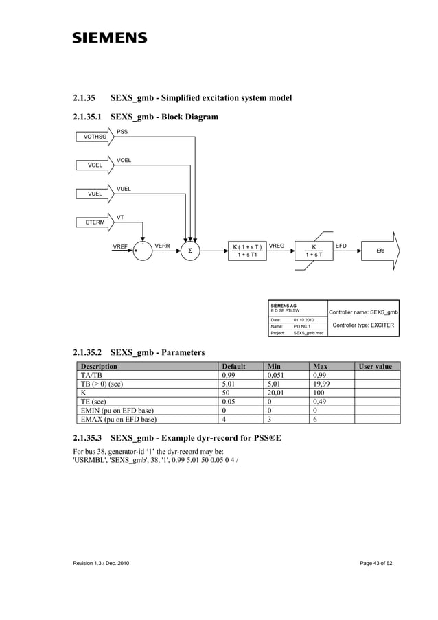 siemens dynamic models package standard 1 PSS-E | PDF