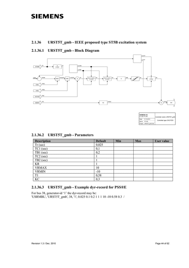 siemens dynamic models package standard 1 PSS-E | PDF