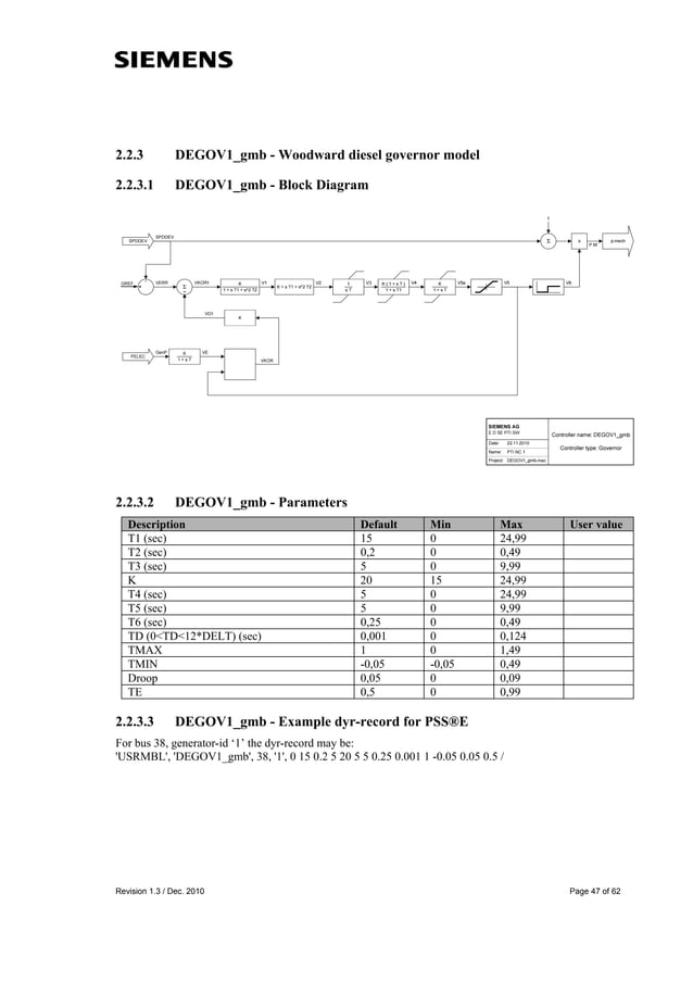 siemens dynamic models package standard 1 PSS-E | PDF
