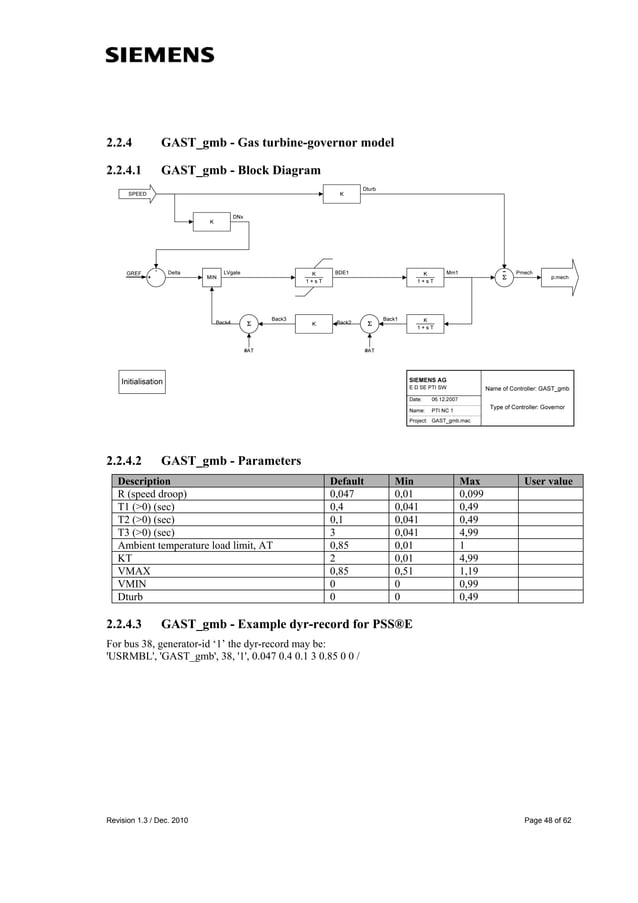 siemens dynamic models package standard 1 PSS-E | PDF