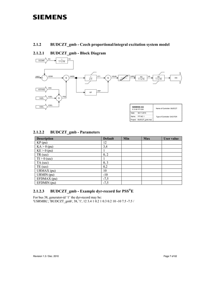 siemens dynamic models package standard 1 PSS-E | PDF