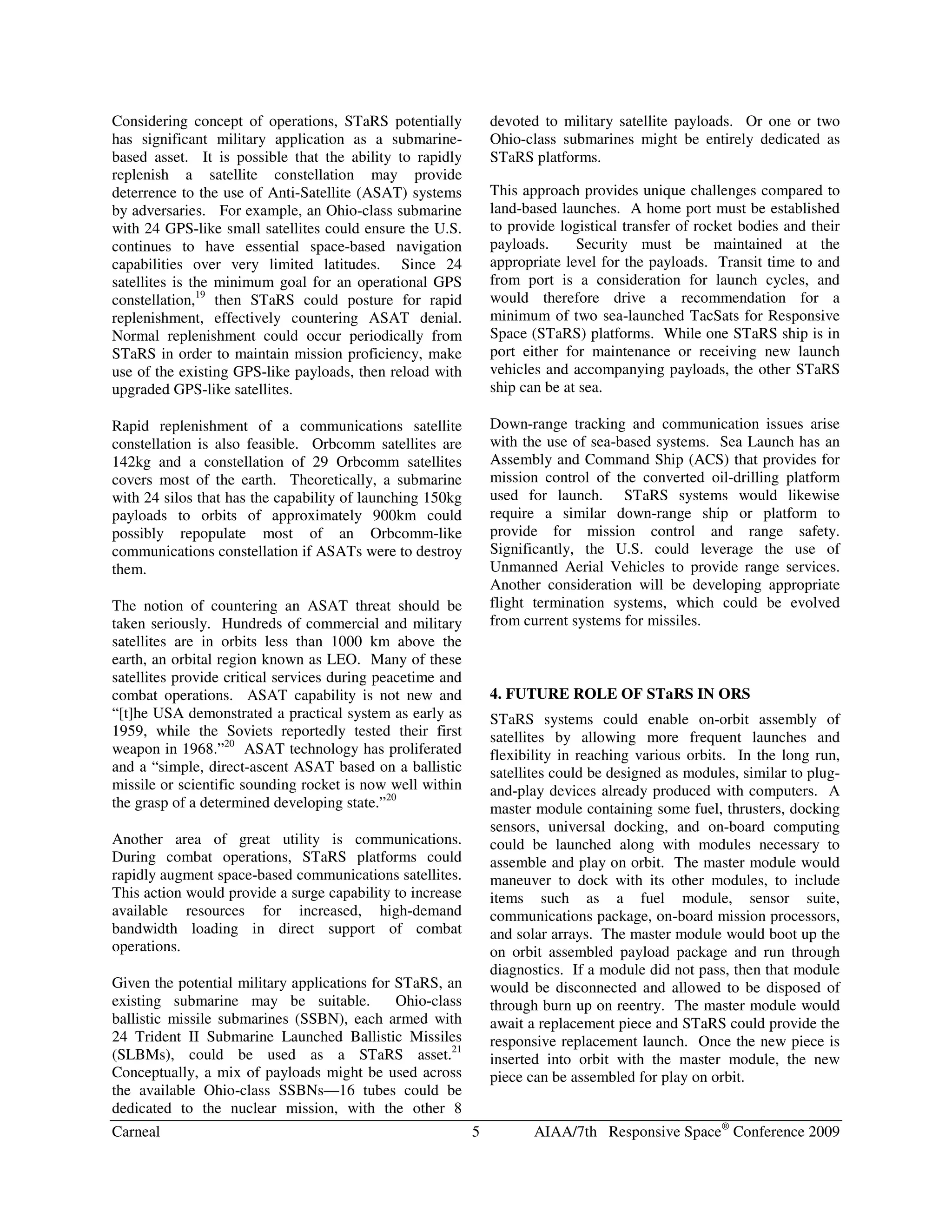 Sea-launched TacSats for Responsive Space (STaRS) | PDF