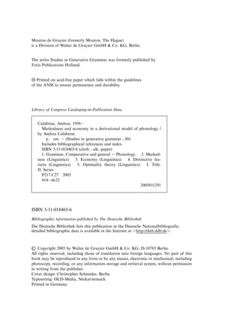 Markedness And Economy In A Derivational Model Of Phonology Andrea ...