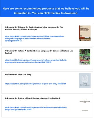 A Grammar Of Bilinarra An Australian Aboriginal Language Of The ...