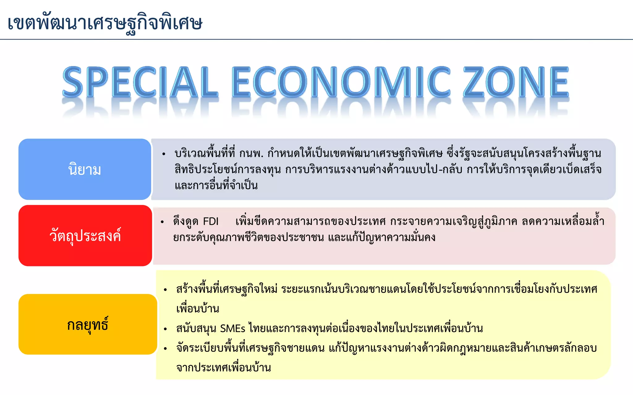 เขตพัฒนาเศรษฐกิจพิเศษ 2557 2558 | PPT