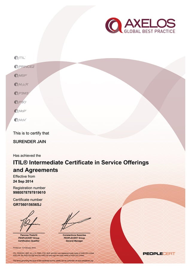 ITIL® Intermediate Certificate in Service Offerings-Certificate | PDF