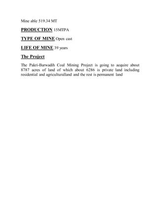 Coal Mining Project Report | DOCX