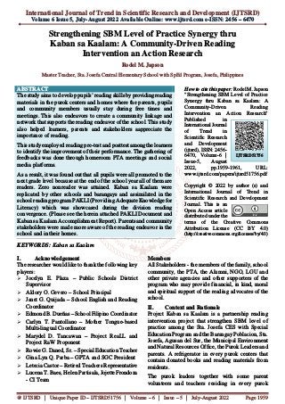 Strengthening SBM Level of Practice Synergy thru Kaban sa Kaalam A ...
