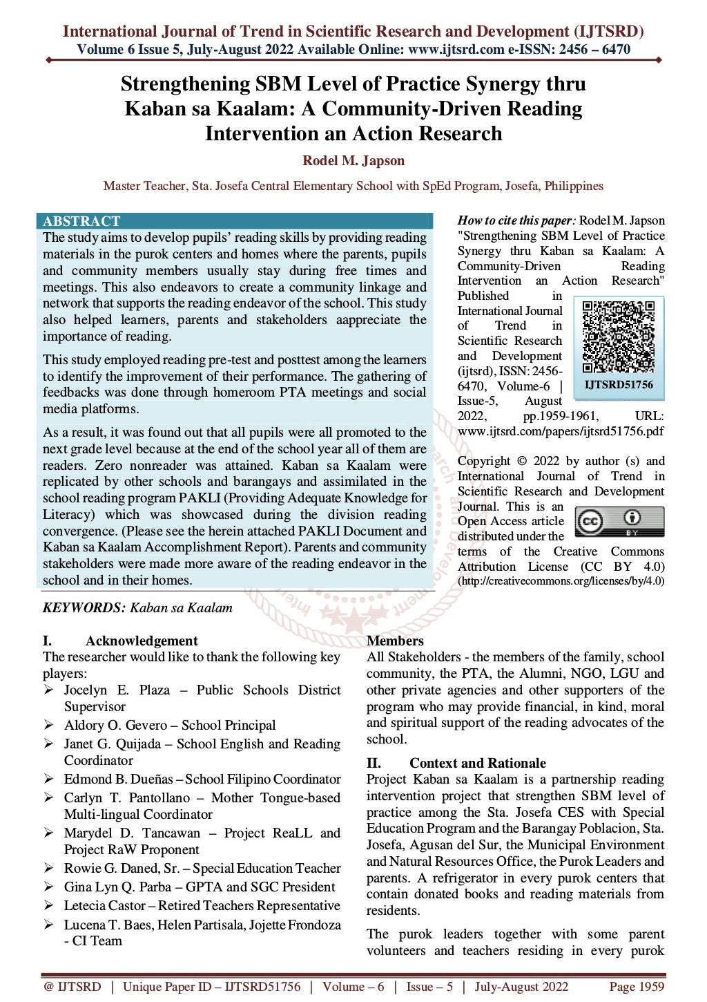 Strengthening SBM Level of Practice Synergy thru Kaban sa Kaalam A ...