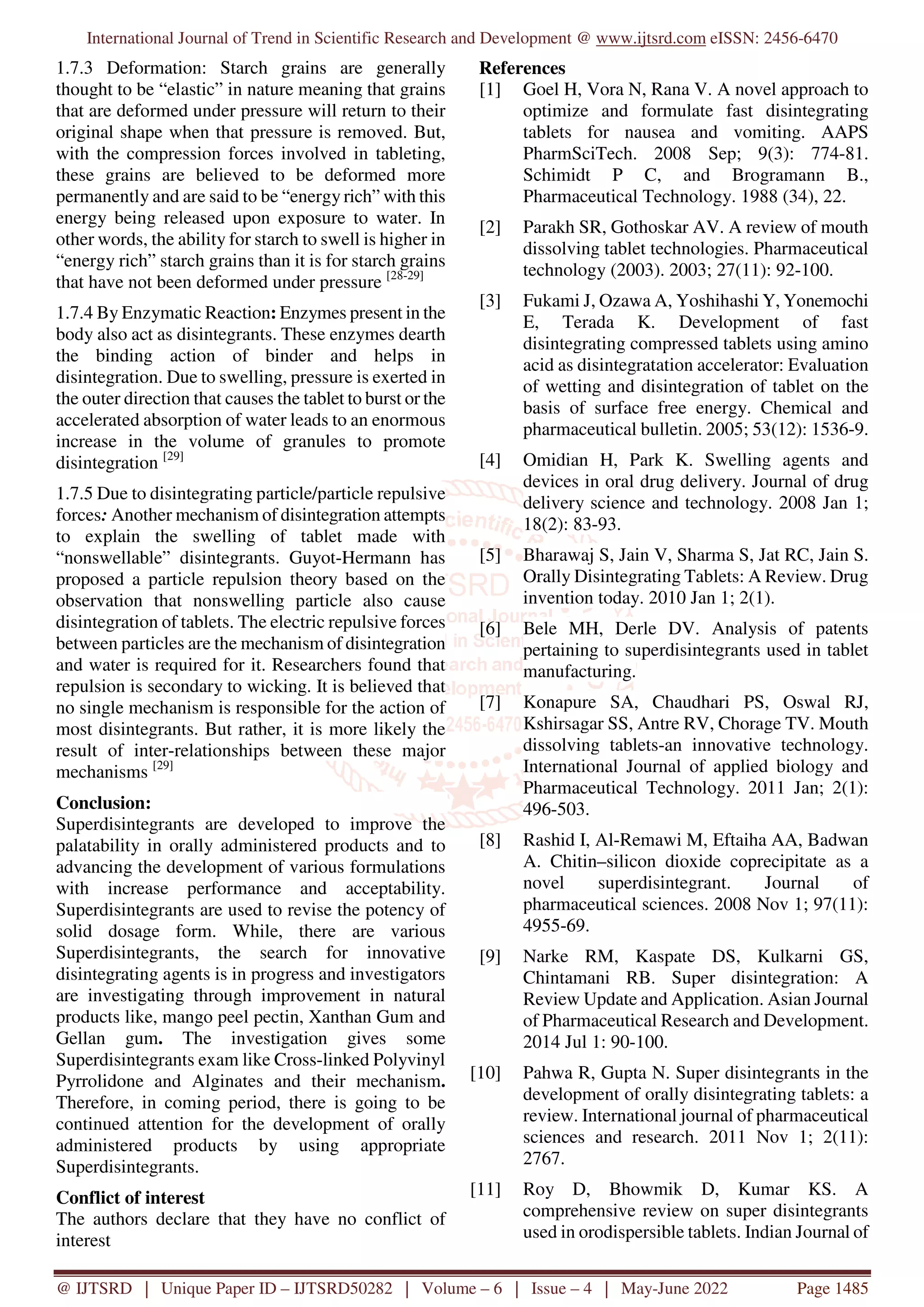Superdisintegrants in Orally Administered Products of Pharmaceuticals A ...